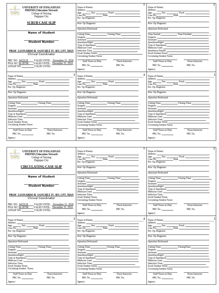 Caseload Caseslip or DR DChaSLeo 3 | PDF | Nursing | Anesthesia