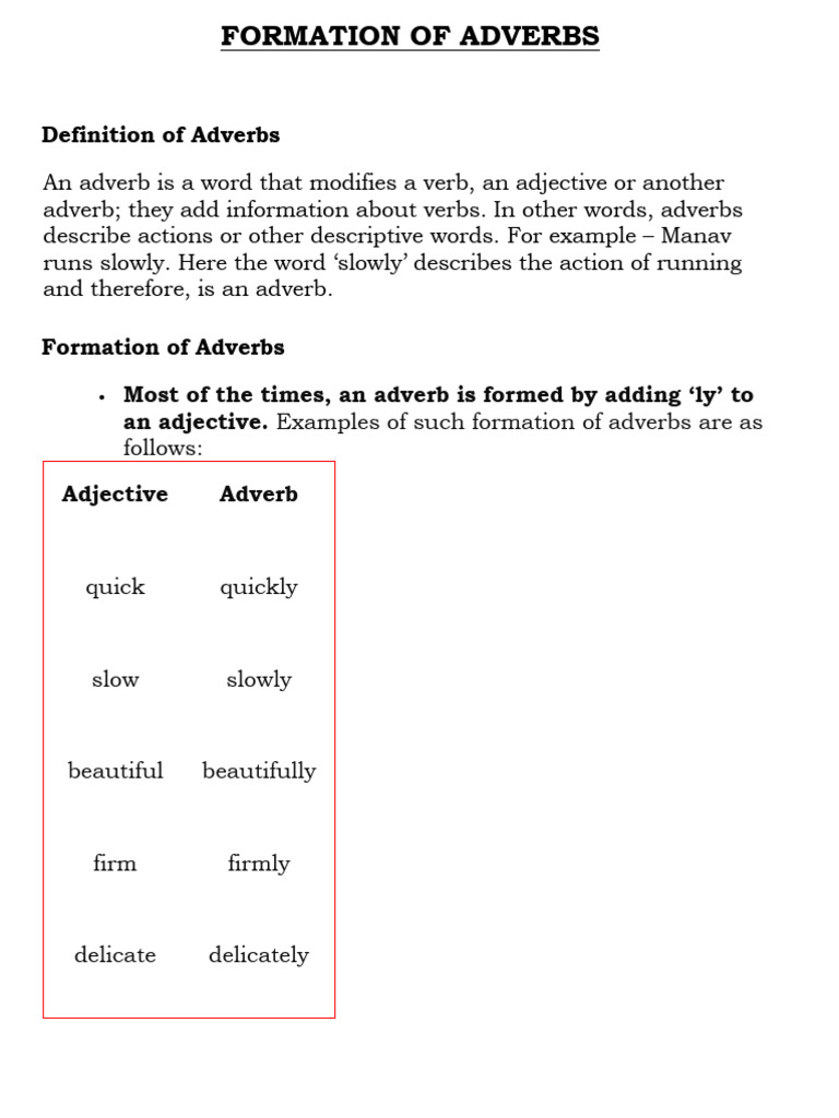 FORMATION OF ADVERB1 | PDF | Adverb | Adjective