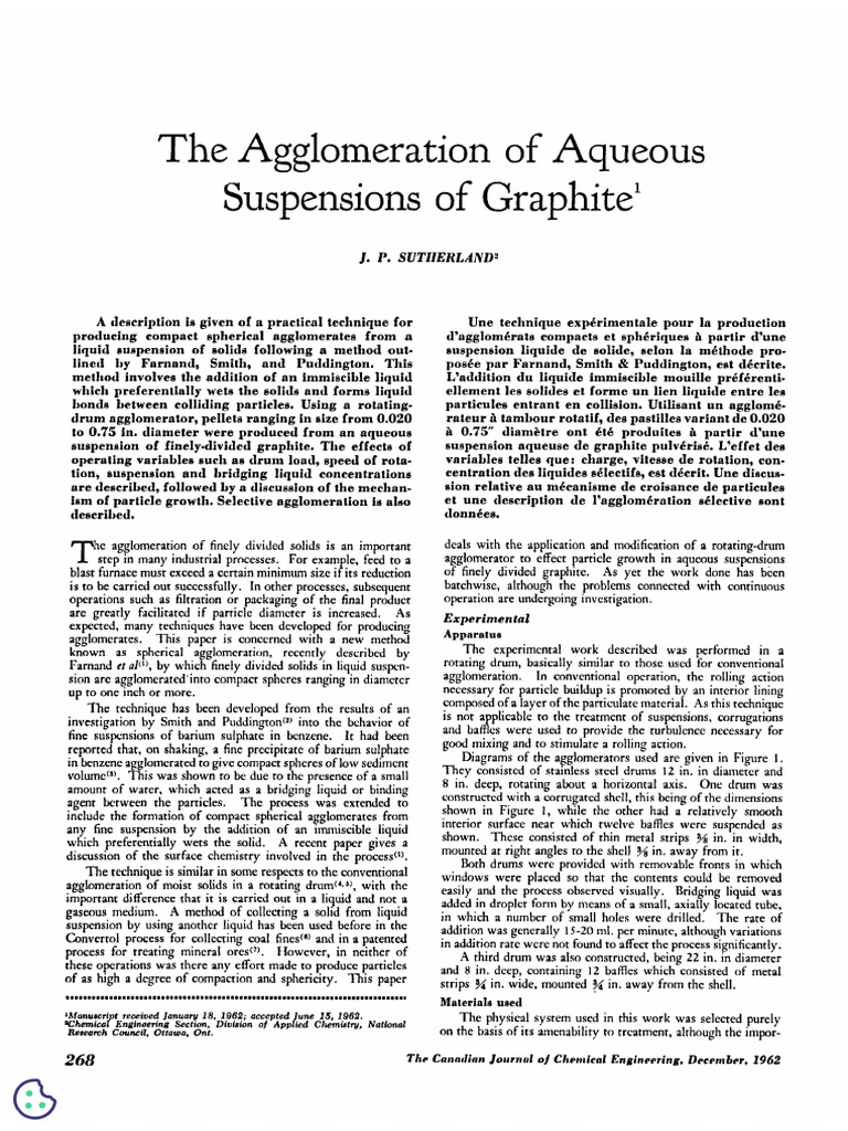 Agglomeration of Aqueous Graphite - Sutherland 1962 | PDF