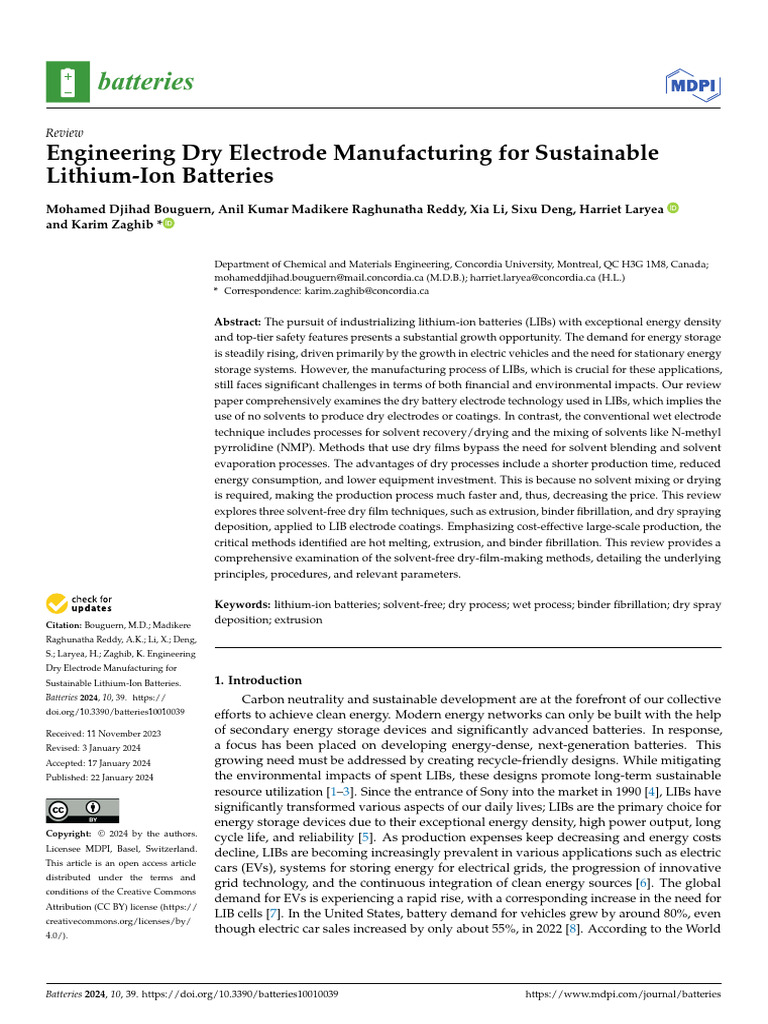 Engineering Dry Electrode Manufacturing - Bouguern | PDF | Electrode ...