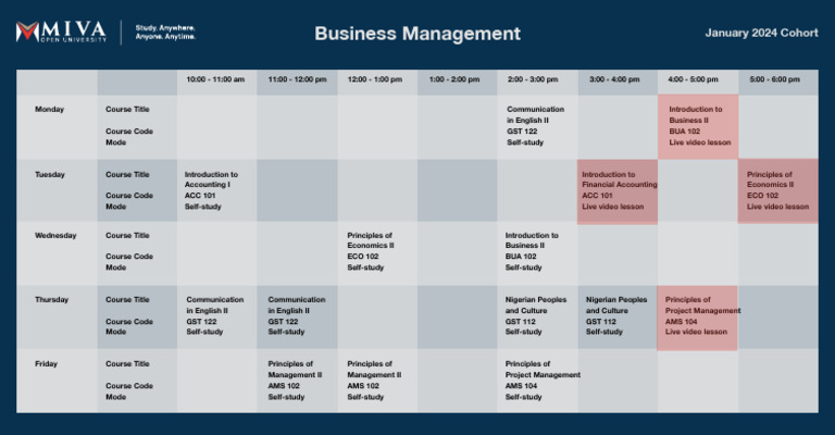 Business Management -- Timetable | PDF