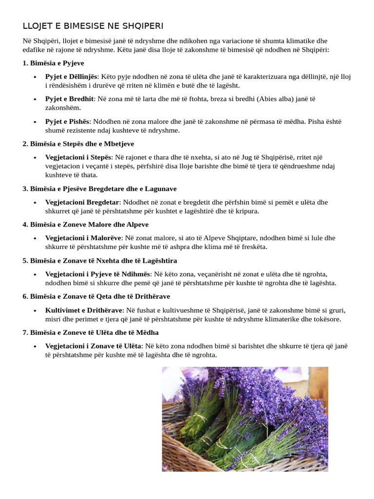 Llojet Dhe Zonat e Bimesise Ne Shqiperi | PDF
