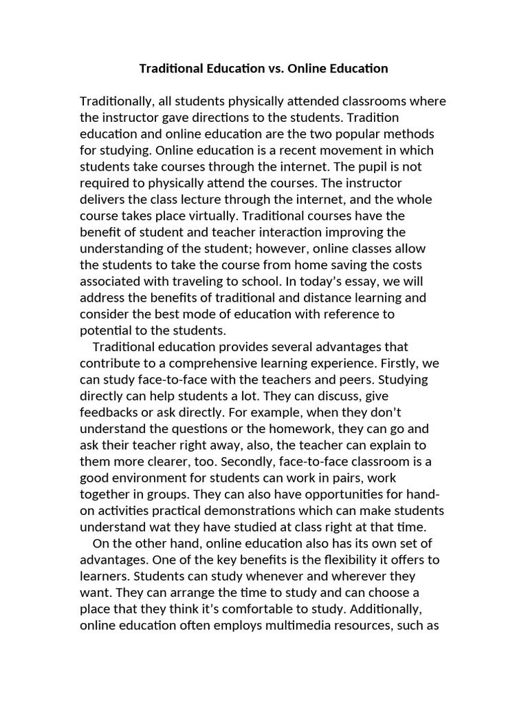 Traditional Education Vs Online Education | PDF | Distance Education ...
