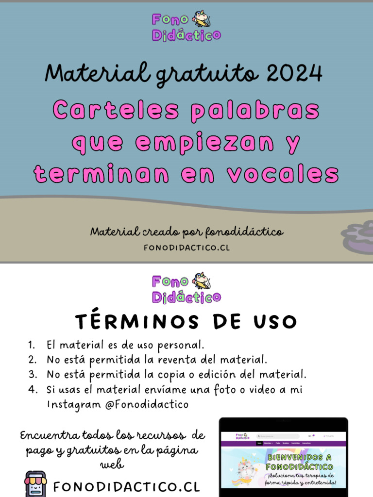 CARTELES PALABRAS QUE EMPIEZAN Y TERMINAN CON VOCALES Wxl9ti | PDF