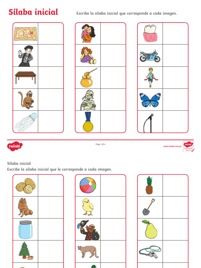 Actividades de sílaba inicial para preescolares | PDF