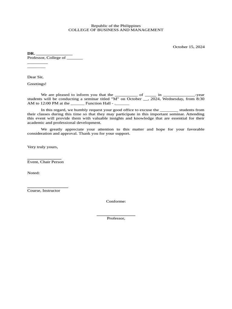 Excuse Letter For Seminar | PDF