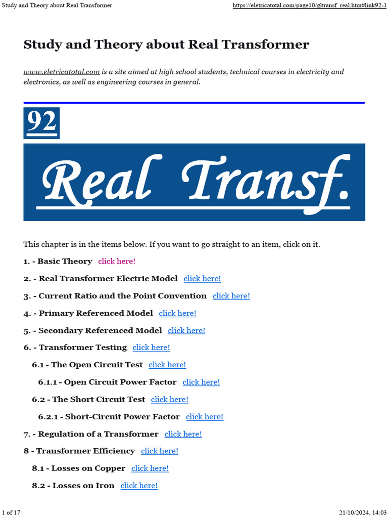 Real Transformer Theory and Models | PDF | Transformer | Inductance