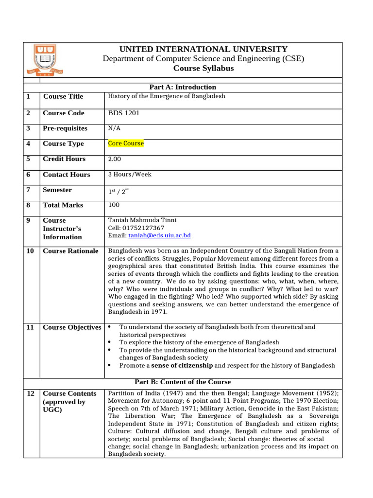 BDS - 1201 - Course Syllabus - CSE | PDF | Bengal | Bangladesh