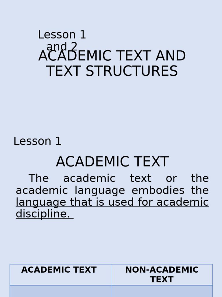 Lesson 1 and 2 Academic Text and Text Structures | PDF | Information | Theory