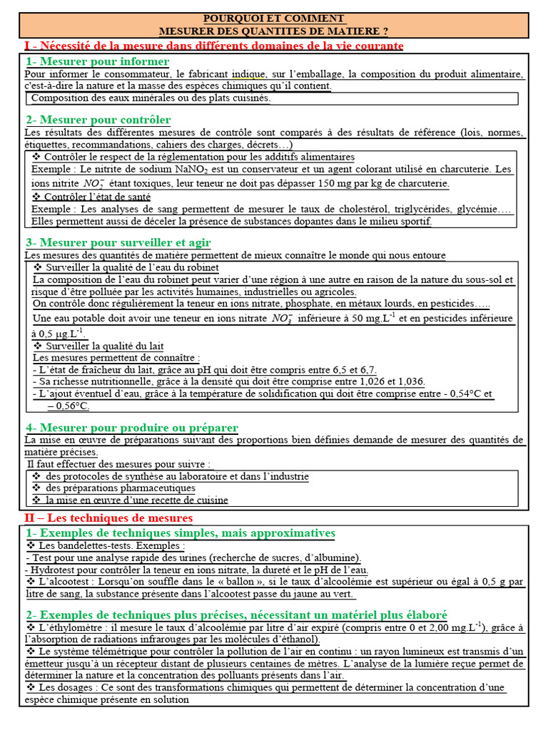 Importance de la mesure en chimie 1bac | PDF | Eau du robinet ...