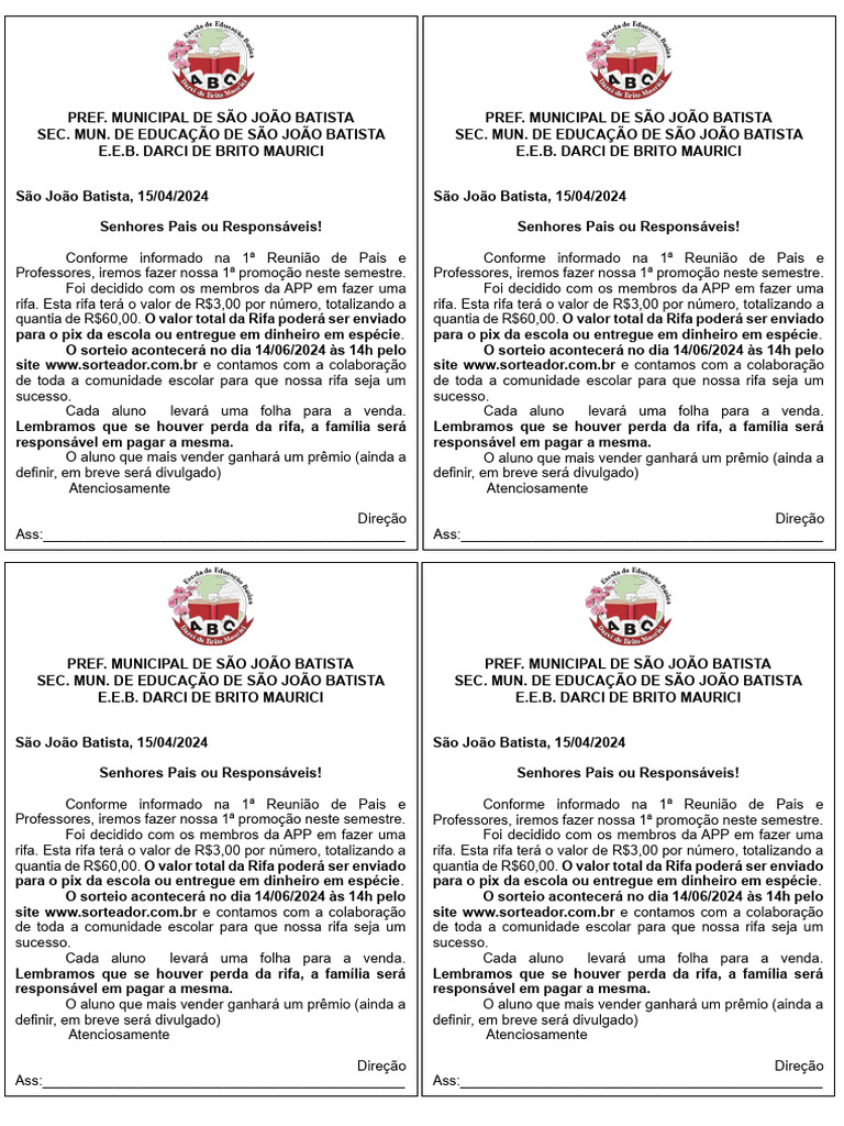 BILHETE DA RIFA | PDF