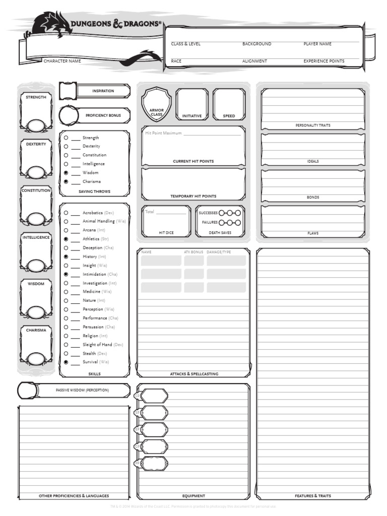 Character Sheet - Print Version | PDF | Role Playing Games | Dungeons ...