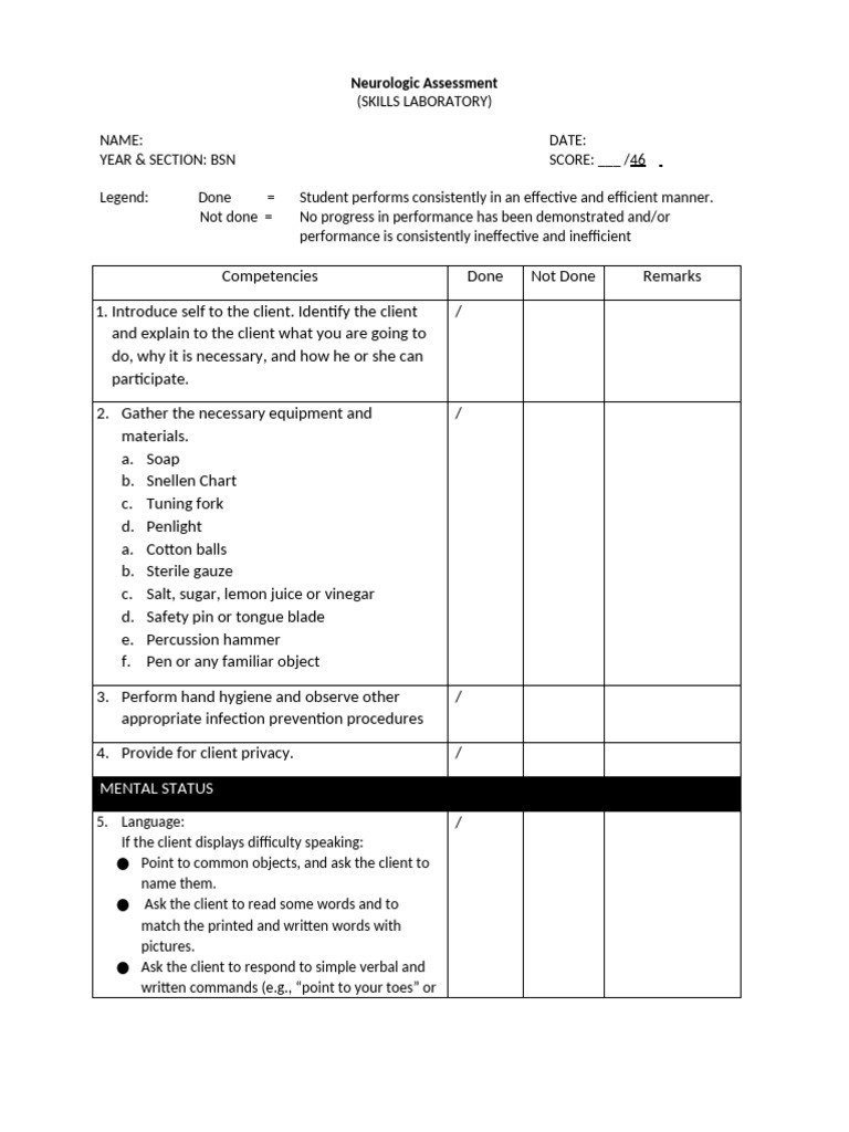 Comprehensive Neurological Exam Checklist | PDF | Foot | Senses