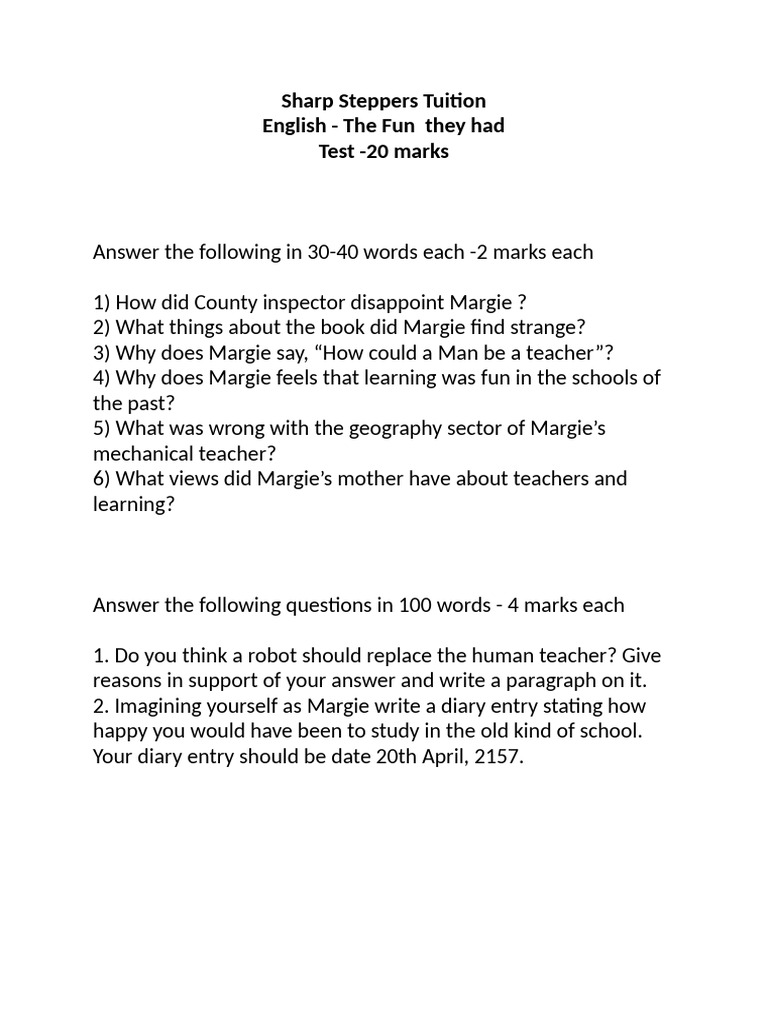 The Fun They Had Test | PDF