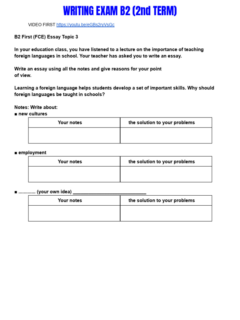 WRITING EXAM B2 (2nd Term) | PDF
