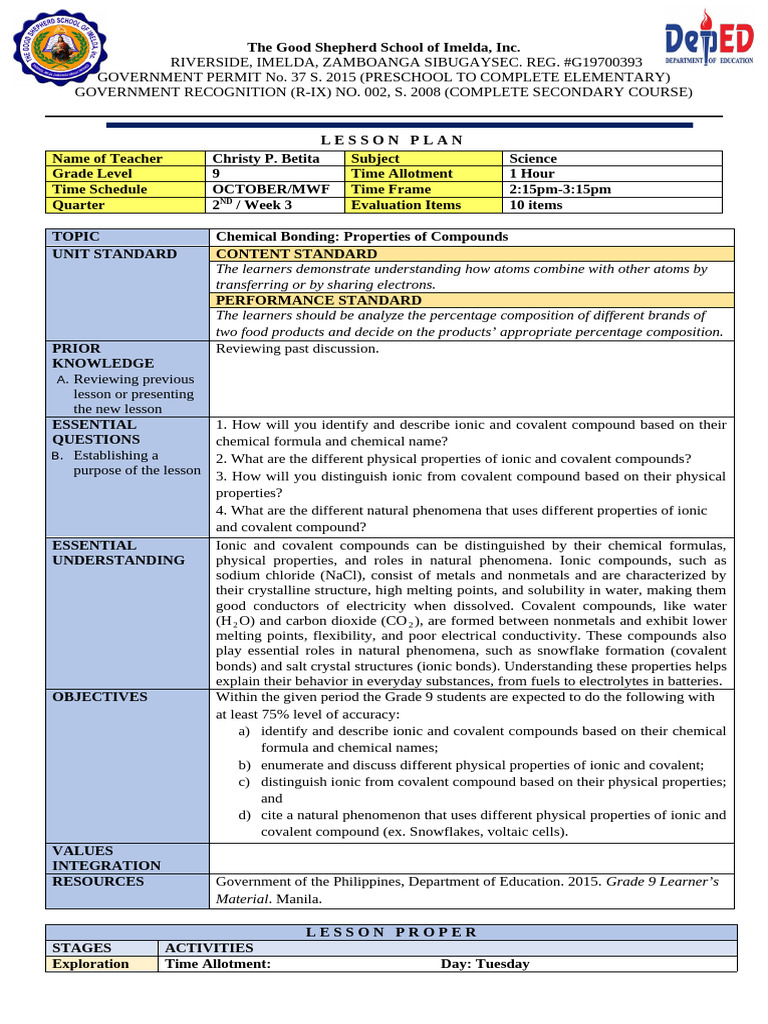 LP Q2. science9 w3-4 OCTO | PDF | Chemical Compounds | Ionic Bonding