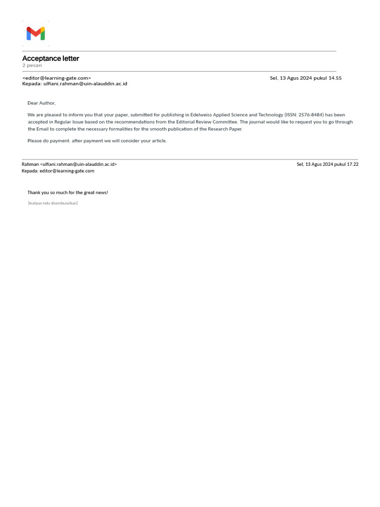 Gmail - Acceptance Letter | PDF | Computers