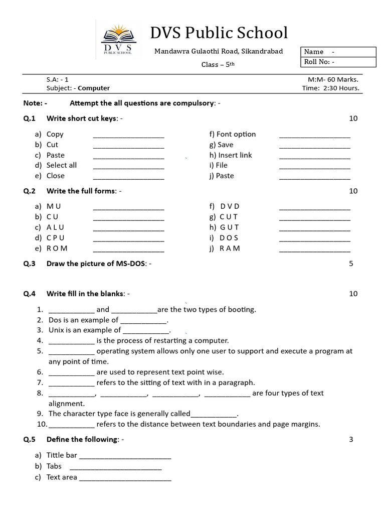 5th Class Computer | PDF | Operating System | Computing