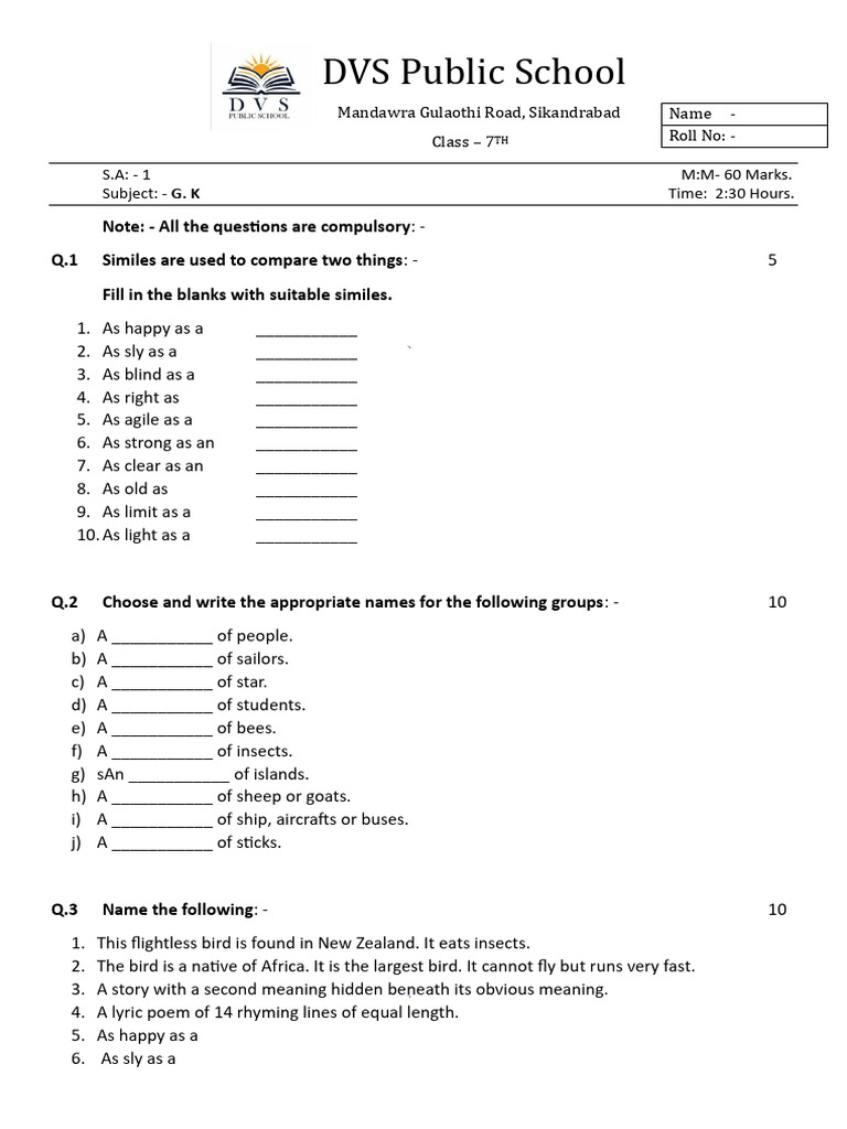 7th Class G. K | PDF | Anxiety Disorder | Emotions