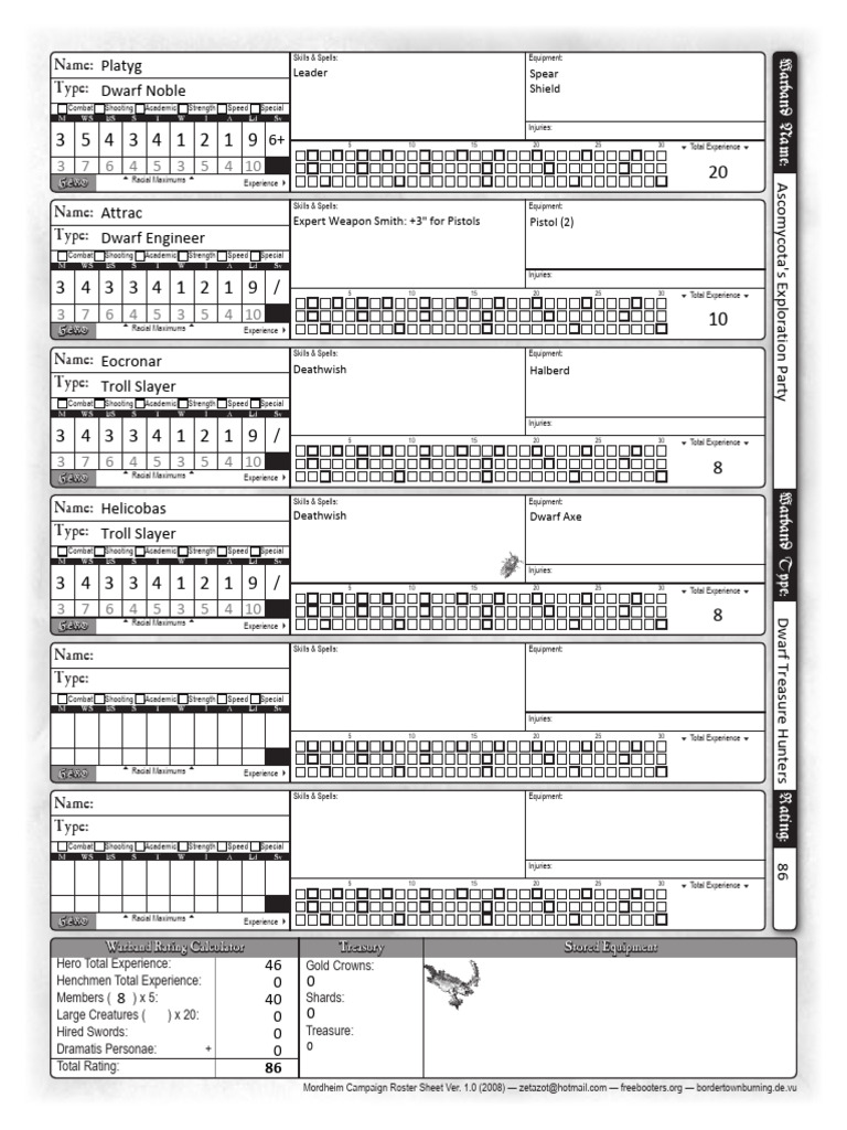 Mordheim Editable Roster BTB | PDF