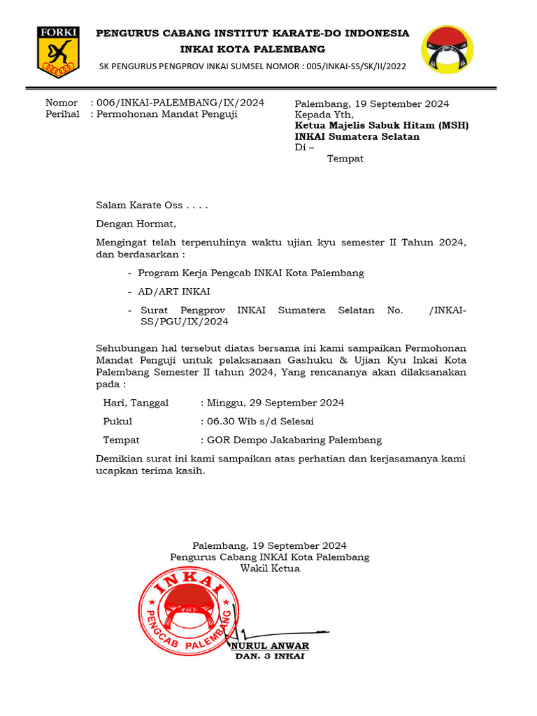 Surat Permohonan Mandat Penguji (Utk Ketua MSH) | PDF