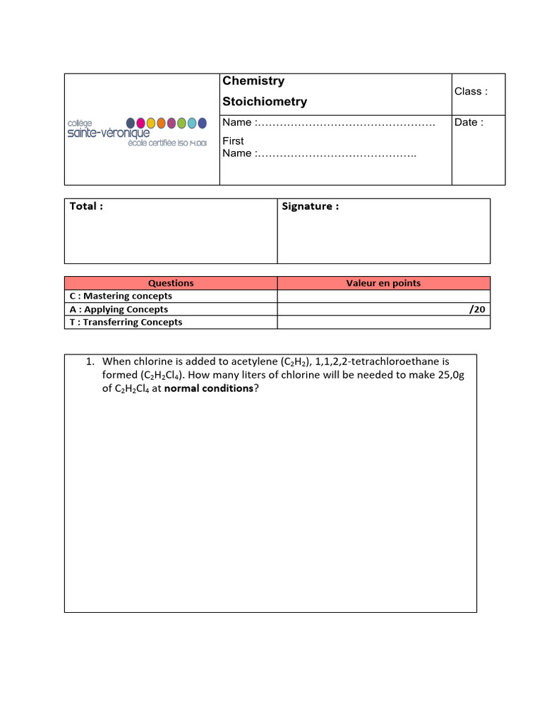 Stoichiometry Practice Questions | PDF