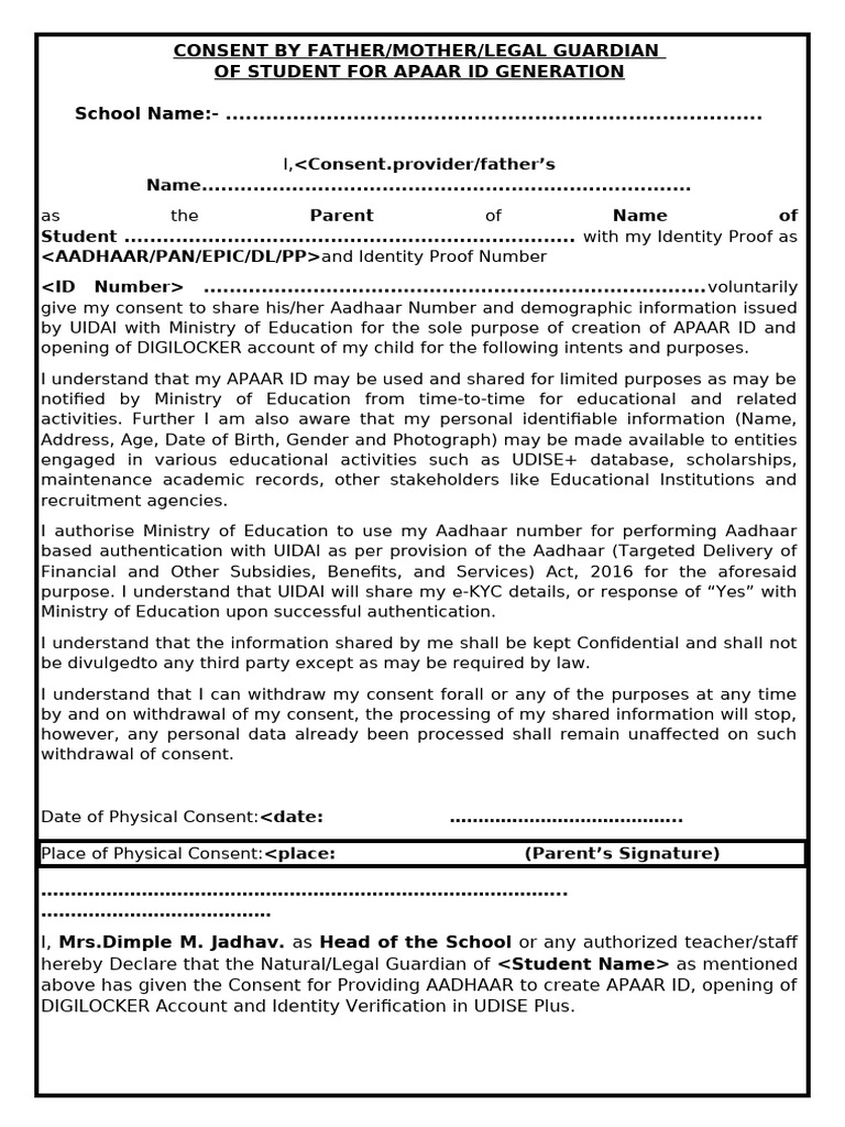 Consent Form APAAR Modified Approved.1728977875 | PDF | Authentication | Access Control