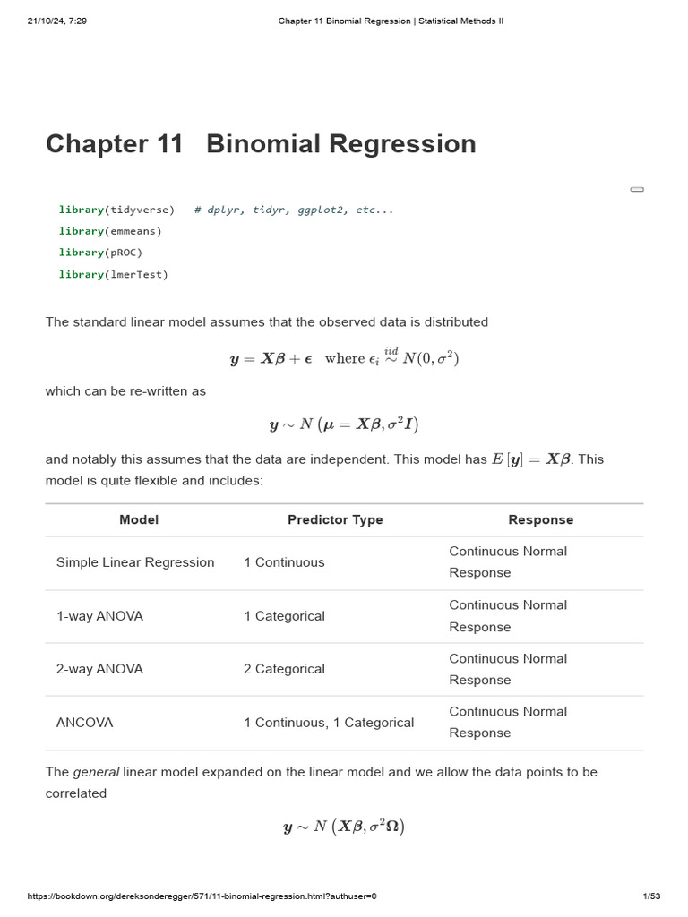 Chapter 11 Binomial Regression - Statistical Methods II | PDF | Linear ... Chapter 11 Binomial Regression - Statistical Methods II | PDF | Linear ...
