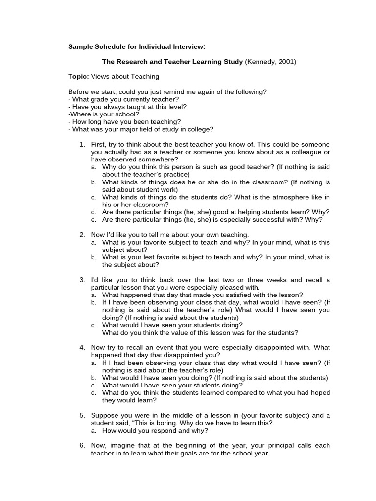 Sample Schedule For Individual Interview | PDF | Teachers | Behavior ...