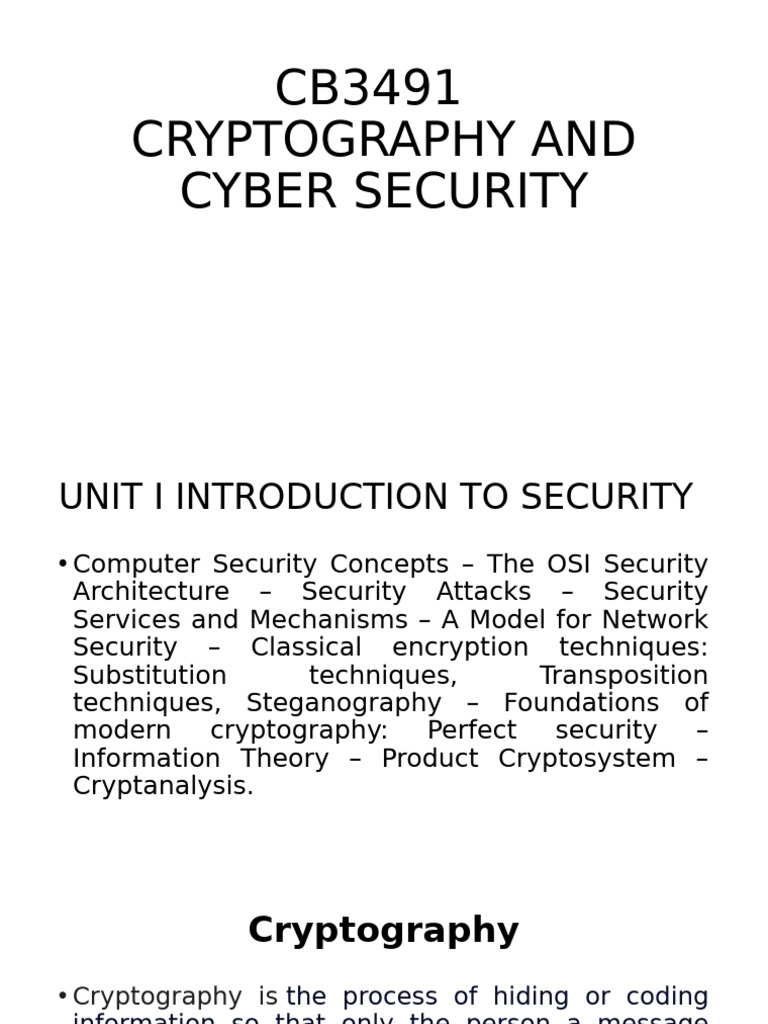 Unit-I | PDF | Cryptography | Cryptanalysis