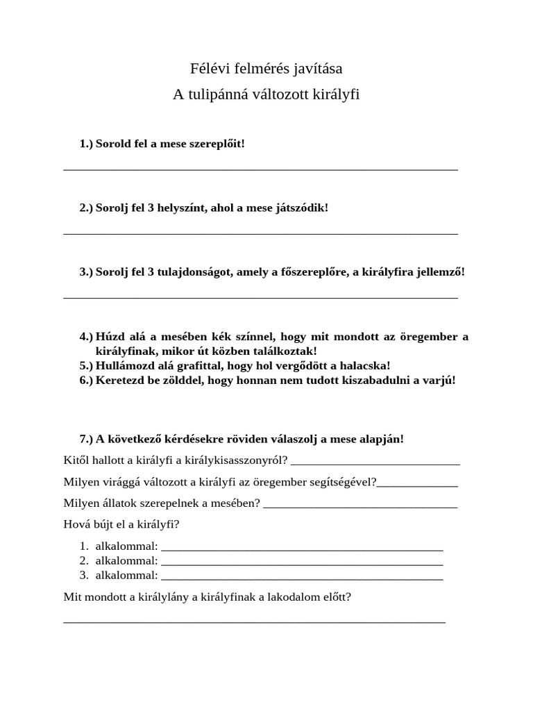 A Tulipánná Változott Királyfi | PDF