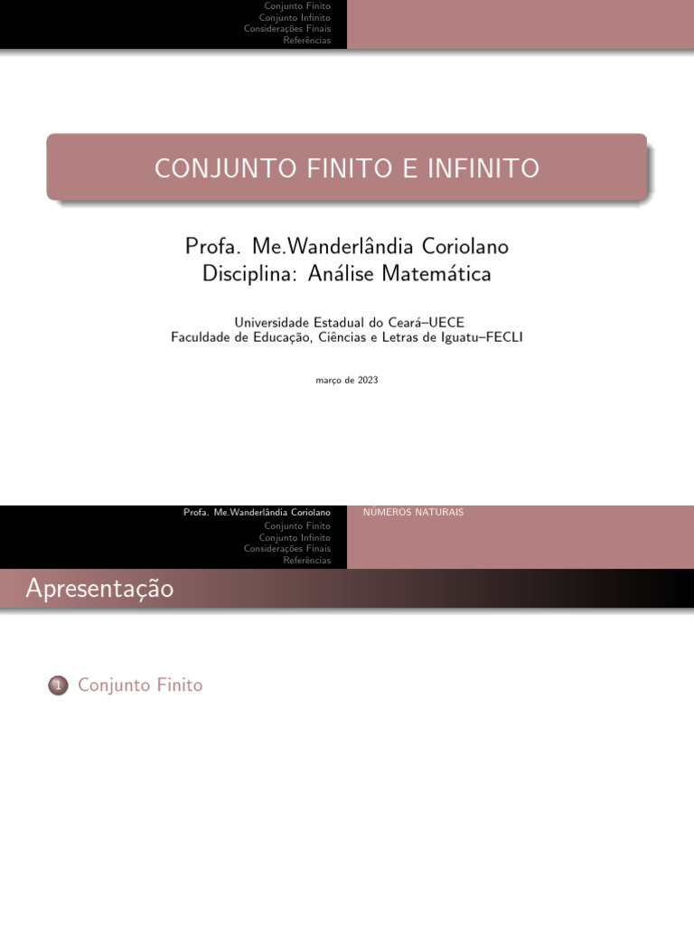 Aula 5 Análise Conjunto Finito e Infinito | PDF | Conjunto (Matemática ...