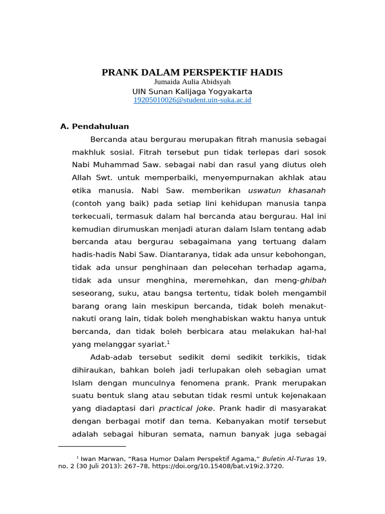 PRANK Dalam Perspektif Hadis | PDF | Agama & Spiritualitas