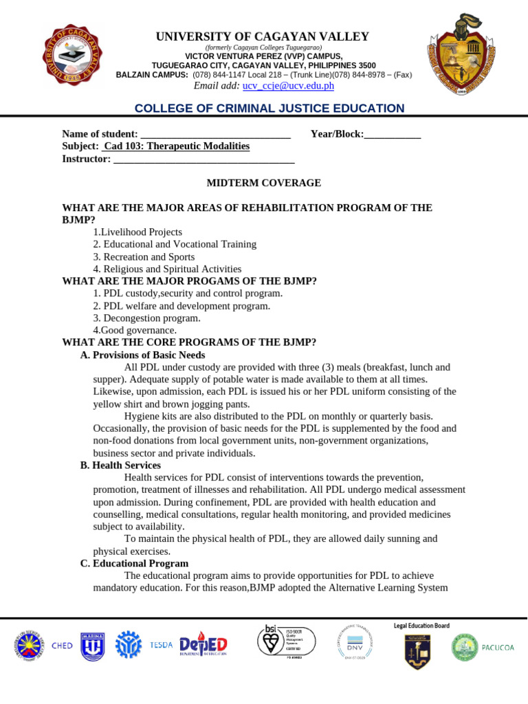 Midterm Therapeutic Modalities | PDF | Mental Health | Prison