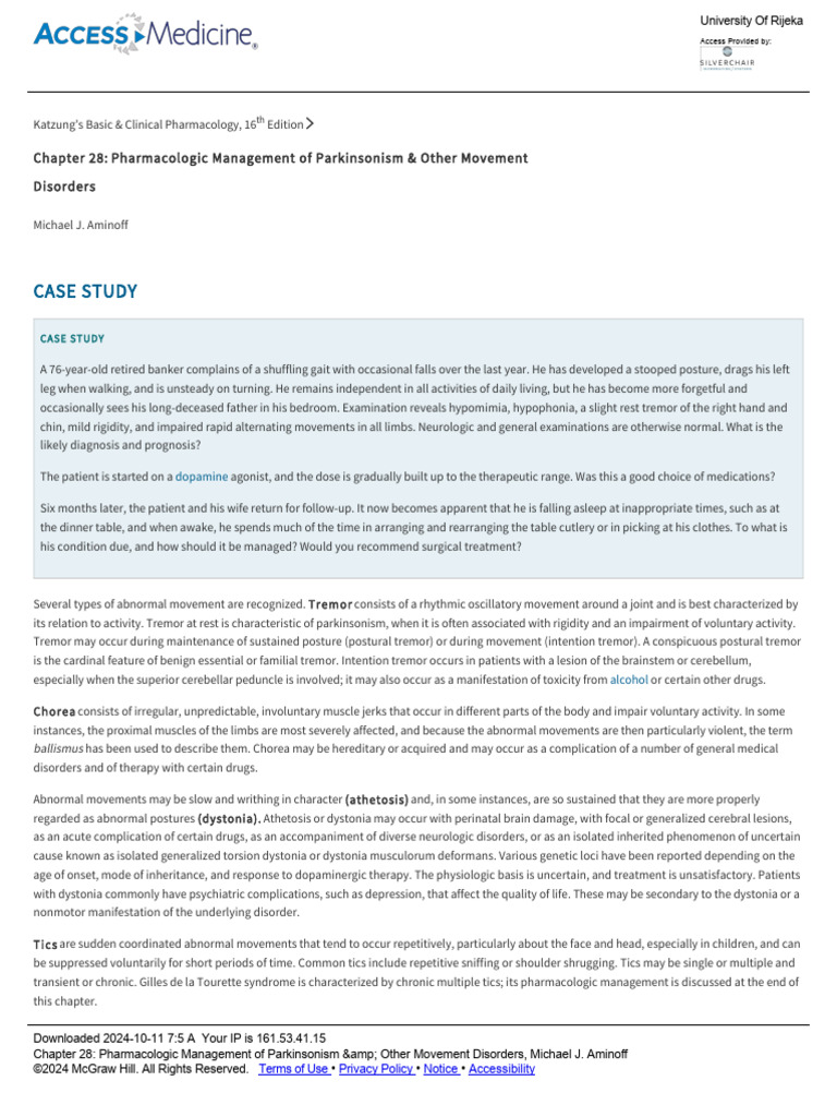 Chapter 28 - Pharmacologic Management of Parkinsonism & Amp Other Movement Disorders | PDF ...
