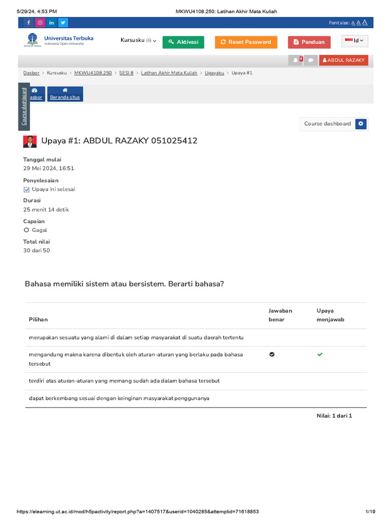 Bahasa Indonesia MKWU4108.250 - Latihan Akhir Mata Kuliah | PDF