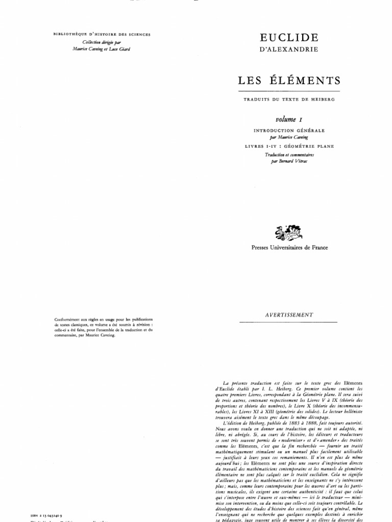 Euclide - Les Elements - Vol 1 | PDF