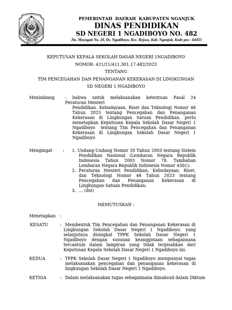 Salinan Lampiran 2 - Contoh SK Kepala Satuan Pendidikan Pembentukan ...