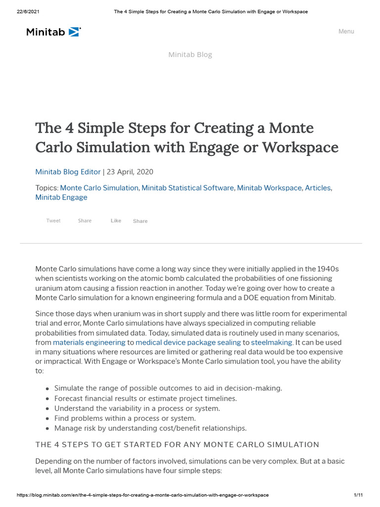 The 4 Simple Steps For Creating A Monte Carlo Simulation With Engage Or Workspace Pdf