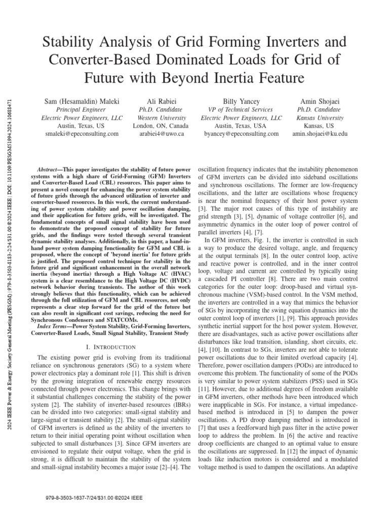 Stability Analysis of Grid Forming Inverters and Converter-Based Dominated Loads For Grid of ...