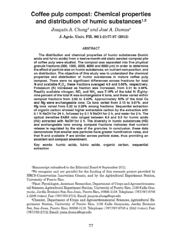 Coffee Pulp Compsota and Humic Substances | PDF