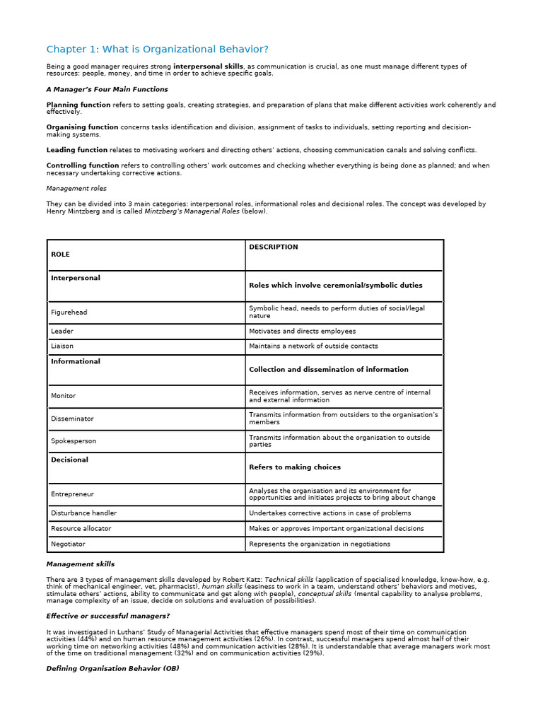 OB - Summary Note - Ch01 | PDF | Communication | Information