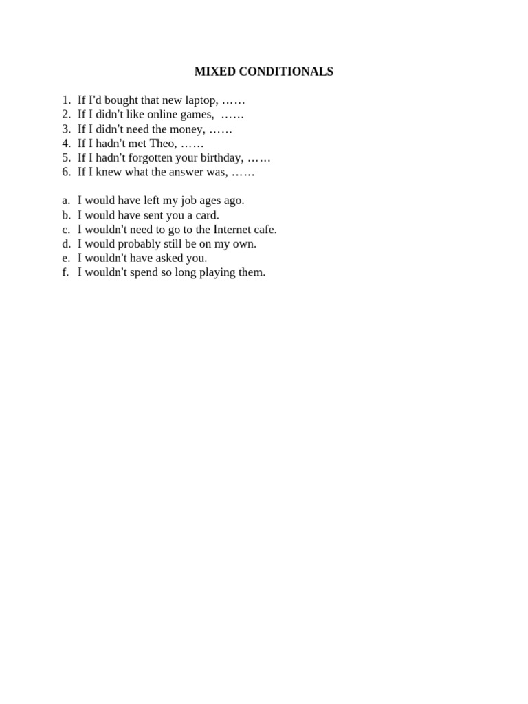 Mixed Conditionals Practice | PDF | Games & Activities | Home & Garden