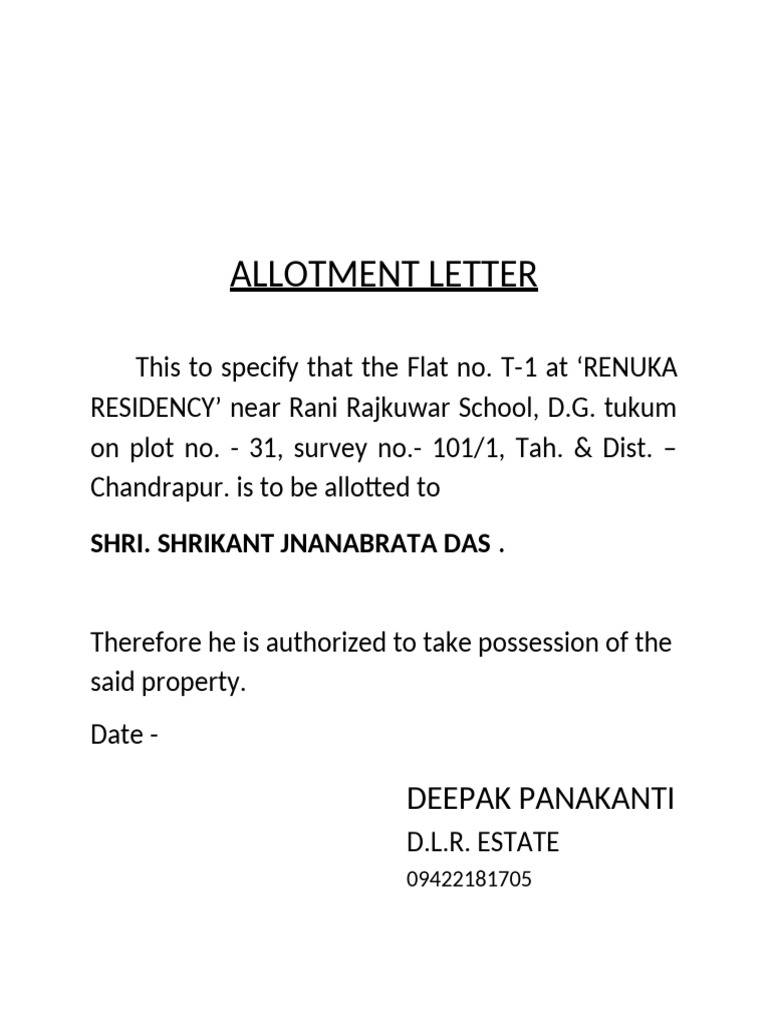 Flat Allotment and Possession Letters | PDF