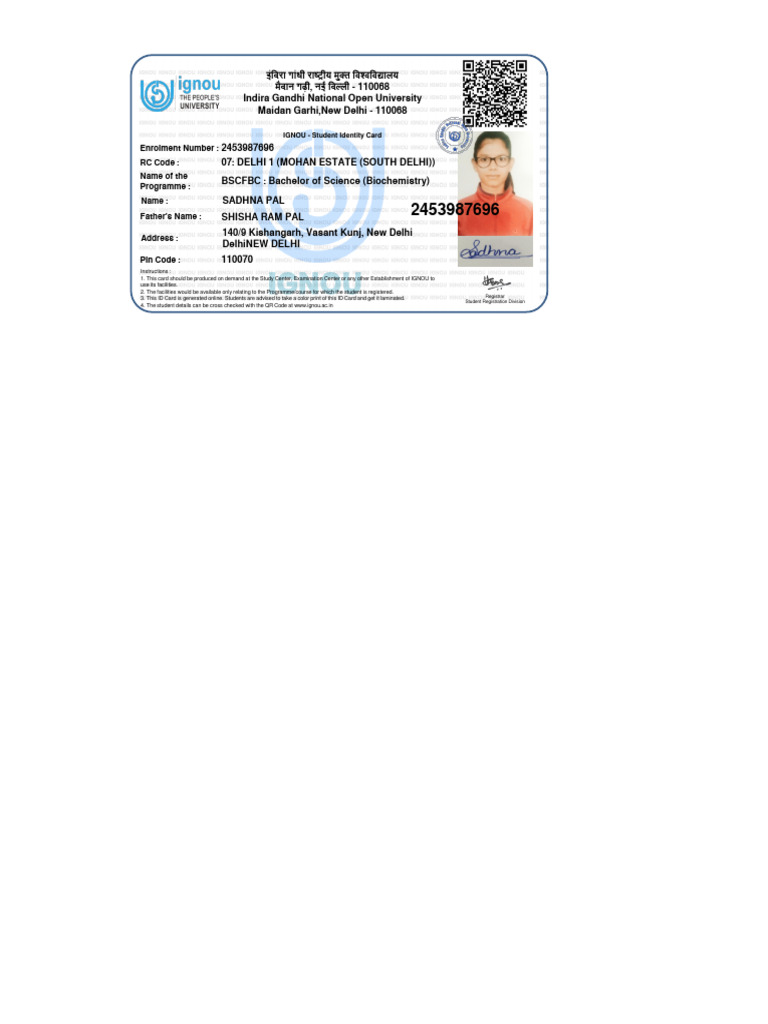 Enrolment Number: RC Code: Name of The Programme: Name: Father's Name ...