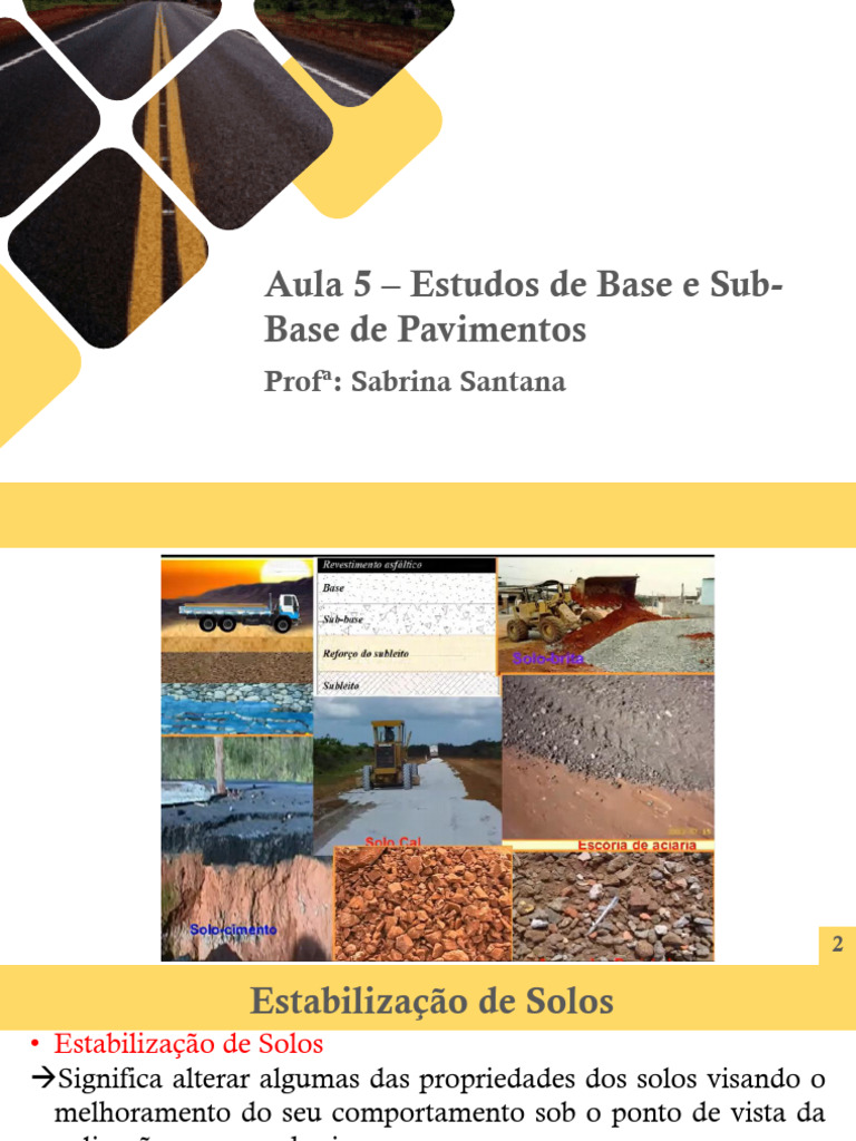 Aula 5 - Estudos de Base e Sub-Base de Pavimentos | PDF | Solo | Cimento