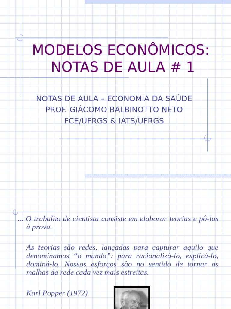 Aula 1 - Modelos Economicos em Saude | PDF | Economia | Econometria
