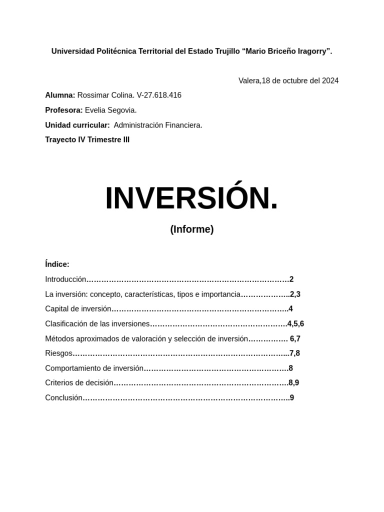 informe de inversion 1 | PDF | Inversiones | Business