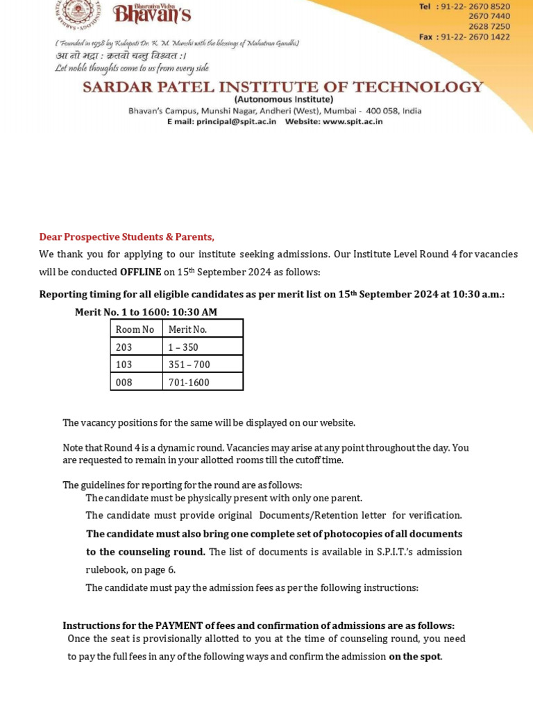 Instructions For First Year B.tech - IL and After CAP Round 4-15-09 ...