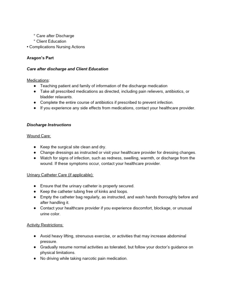 Post-Discharge Care & Complications Guide | PDF | Medicine | Clinical ...